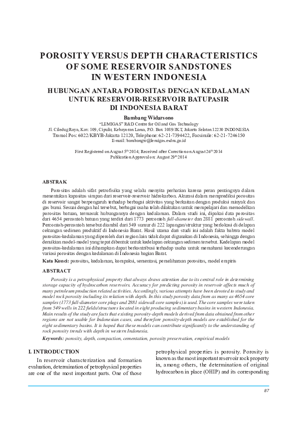 (PDF) Porosity Versus Depth Characteristics of Some Reservoir ...