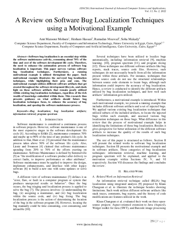 (PDF) A Review on Software Bug Localization Techniques using a ...