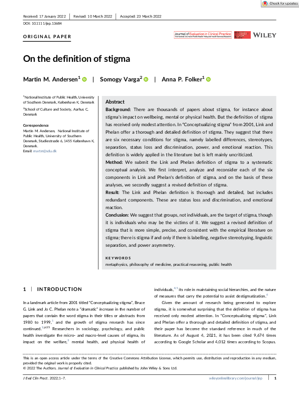 (PDF) On the definition of stigma