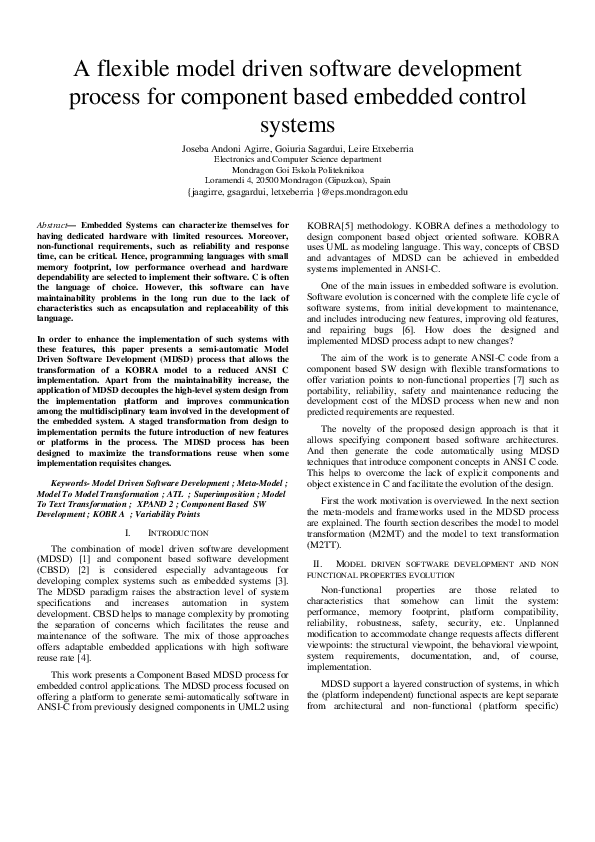 (PDF) A flexible model driven software development process for component based embedded control ...