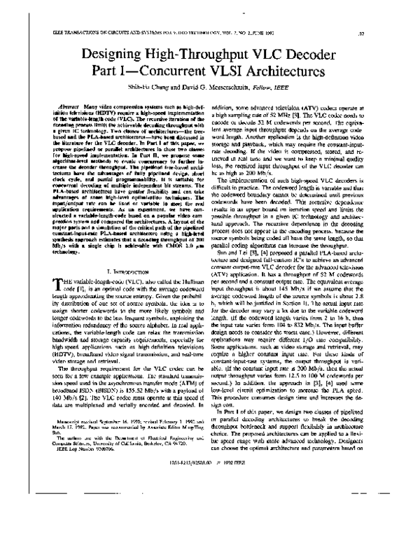Pdf Designing High Throughput Vlc Decoder I Concurrent Vlsi