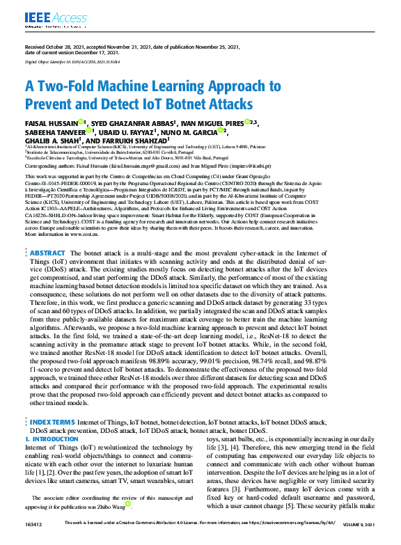 Pdf A Two Fold Machine Learning Approach To Prevent And Detect Iot Botnet Attacks