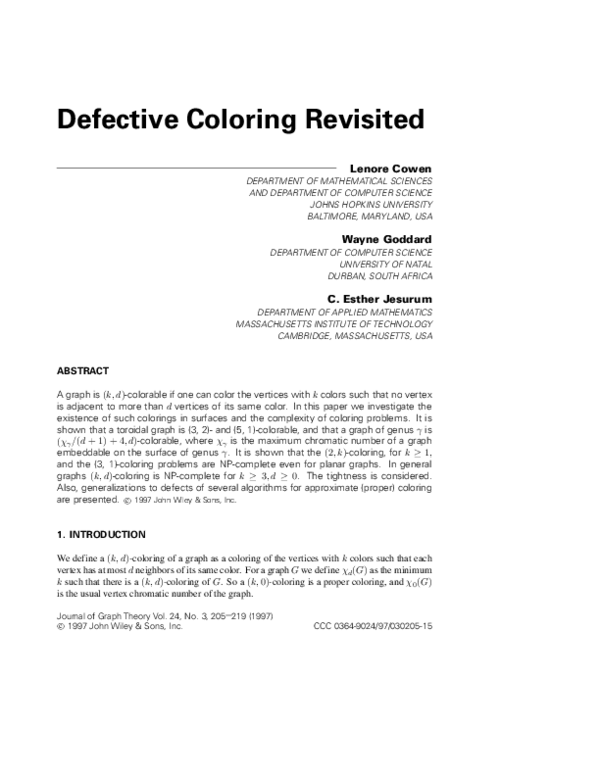 (PDF) Defective coloring revisited