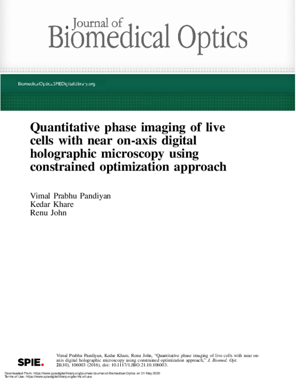 (PDF) Quantitative phase imaging of live cells with near on-axis ...