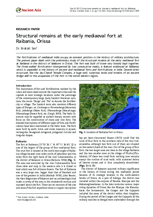 (PDF) Structural remains at the early mediaeval fort at Raibania, Orissa