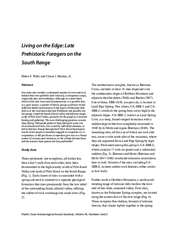 (PDF) Living on the Edge, Late Prehistoric Foragers on the South Range