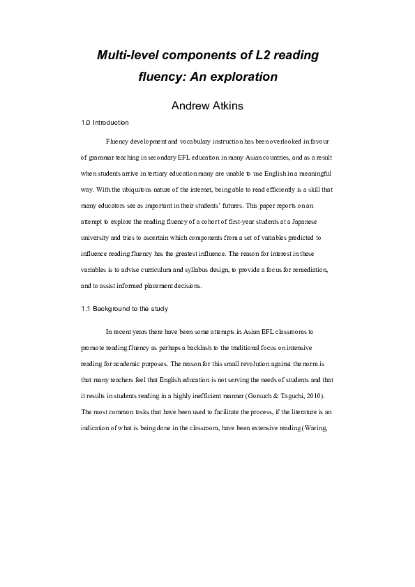 (PDF) MUlti-level components of L2 reading fluency: An exploration