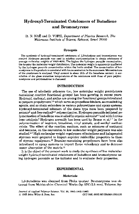 Pdf Hydroxyl Terminated Cotelomers Of Butadiene And Bromostyrene Hemi Nae