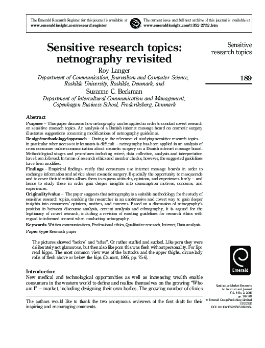 (PDF) Sensitive research topics: netnography revisited