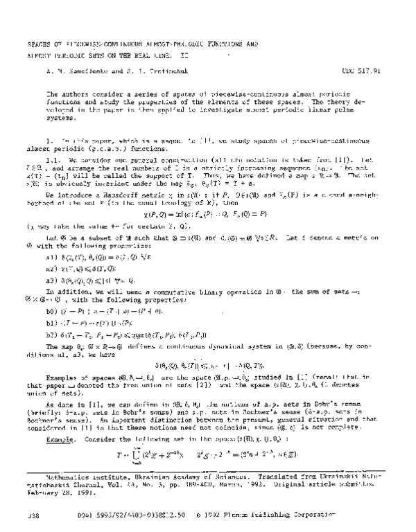 Pdf Spaces Of Piecewise Continuous Almost Periodic Functions And Almost Periodic Sets On The