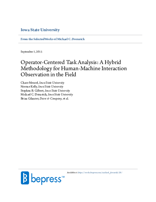 (PDF) Operator-Centered Task Analysis
