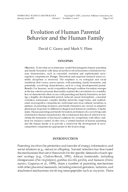 (PDF) Evolution of Human Parental Behavior and the Human Family