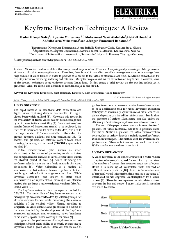(PDF) Key-Frame Extraction Techniques: A Review