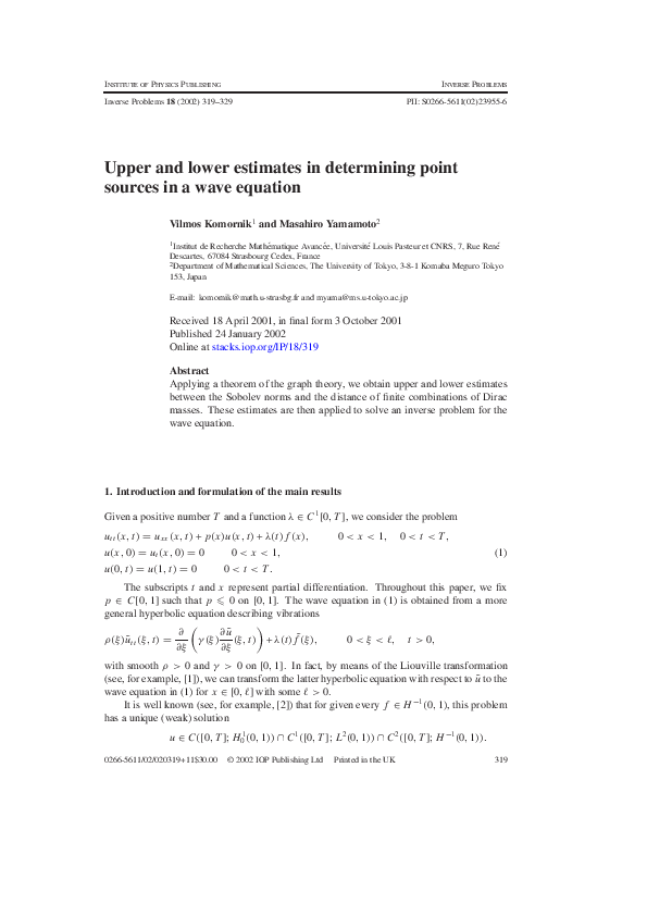 (PDF) Upper and lower estimates in determining point sources in a wave ...