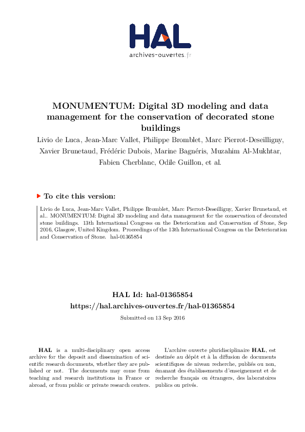 (PDF) MONUMENTUM: Digital 3D modeling and data management for the ...