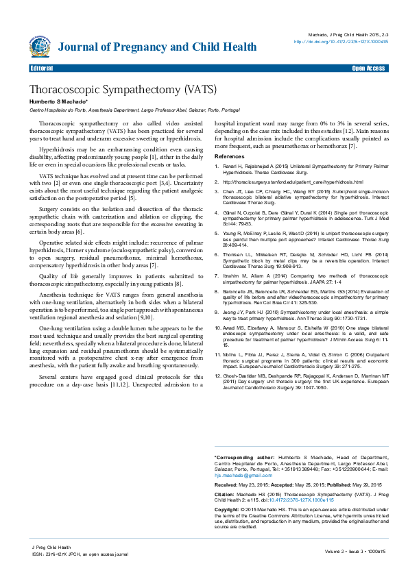 (PDF) Thoracoscopic Sympathectomy (VATS)