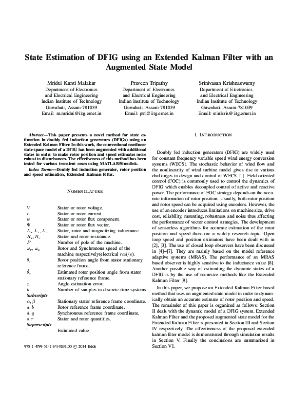 (PDF) State estimation of DFIG using an Extended Kalman Filter with an ...
