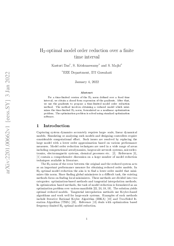 Pdf H2 Optimal Model Order Reduction Over A Finite Time Interval