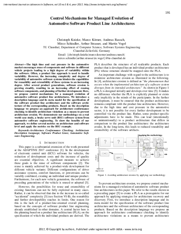 (PDF) Control Mechanisms for Managed Evolution of Automotive Software Product Line Architectures