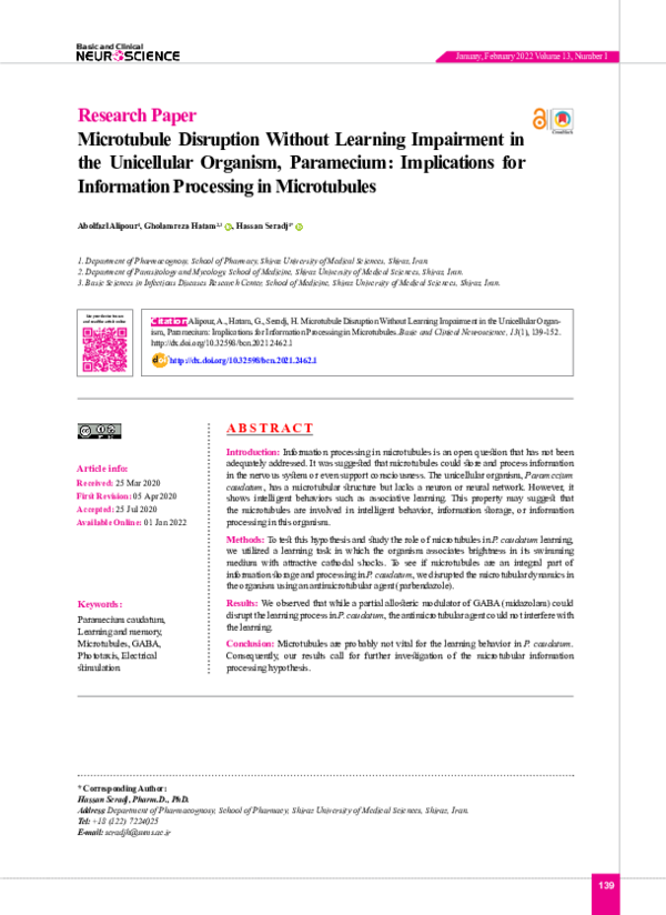 (PDF) Microtubule Disruption Without Learning Impairment in the ...