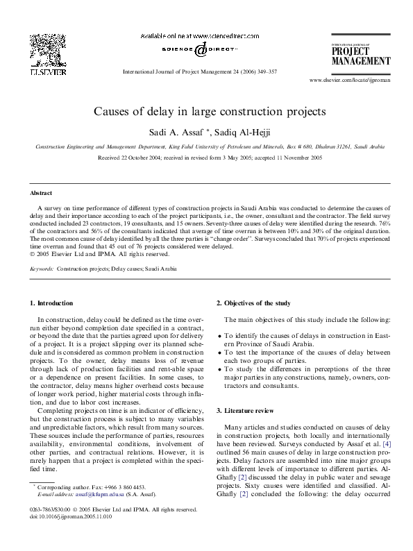 (PDF) Causes of delay in large construction projects