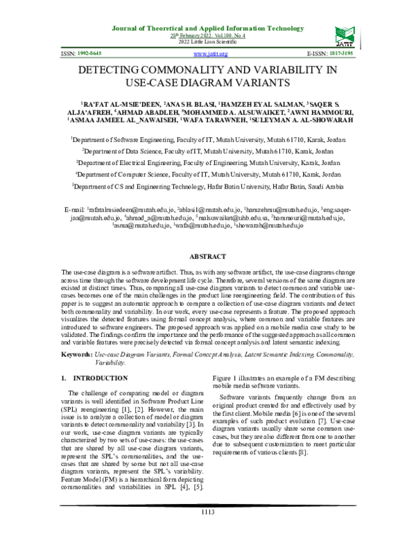 Pdf Detecting Commonality And Variability In Use Case Diagram Variants