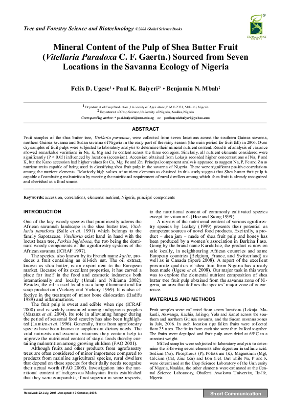 (PDF) Mineral content of the pulp of shea butter fruit (Vitellaria ...