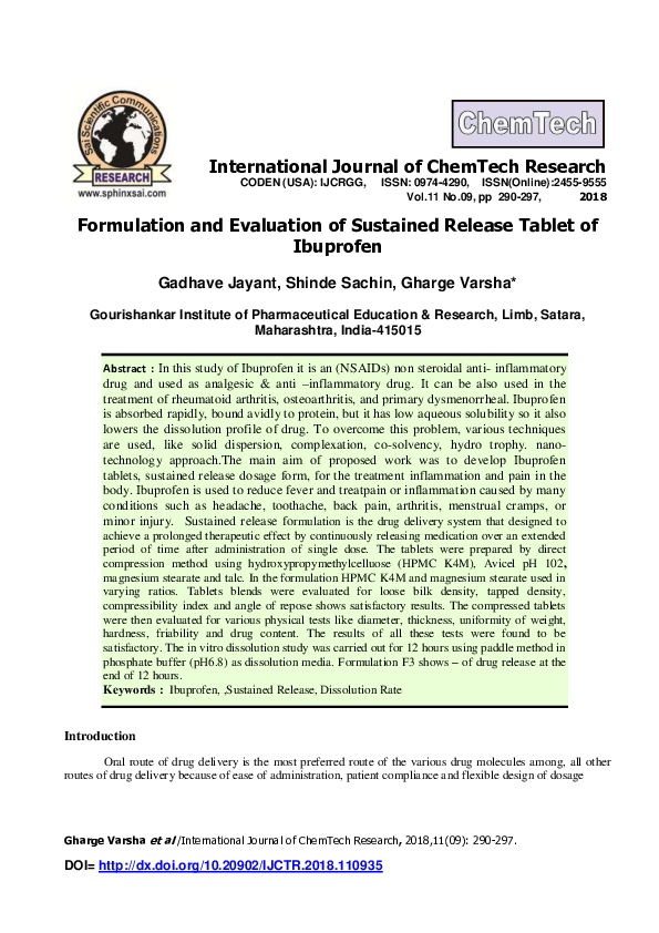 Pdf Formulation And Evaluation Of A Sustained Release Tablets Of Metformin Hydrochloride Using