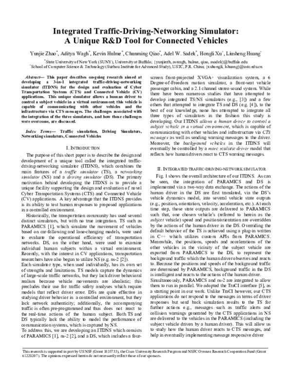 (PDF) Integrated Traffic-Driving-Networking Simulator for the Design of ...