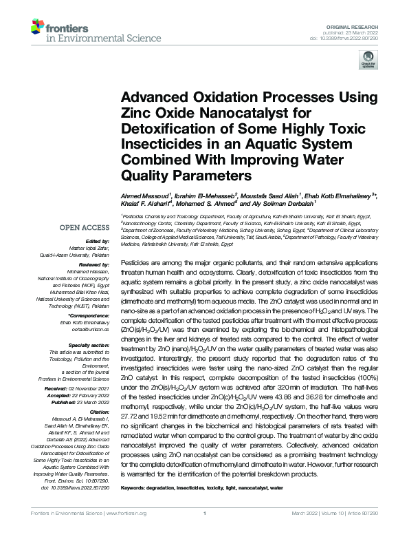 (PDF) Advanced Oxidation Processes Using Zinc Oxide Nanocatalyst for Detoxification of Some ...
