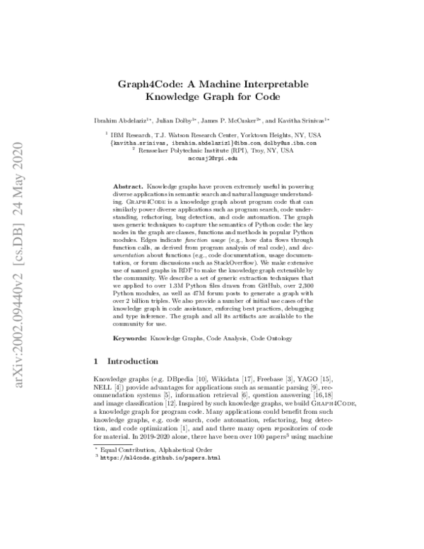 (PDF) Graph4Code: A Machine Interpretable Knowledge Graph for Code
