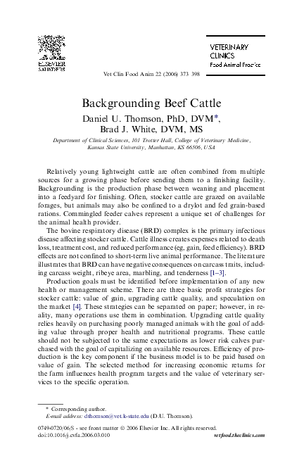 (PDF) Backgrounding Beef Cattle