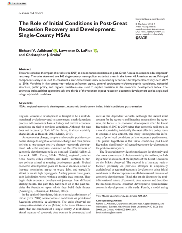 (PDF) Impact of Initial Conditions on Recovery Post-Recession