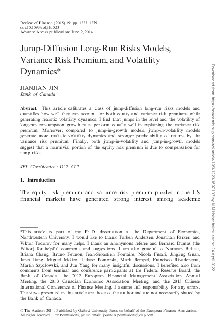 (PDF) Jump-Diffusion Long-Run Risks Models, Variance Risk Premium, and ...
