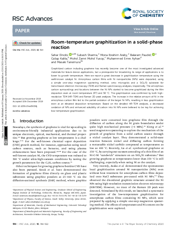 (PDF) Room-temperature graphitization in a solid-phase reaction