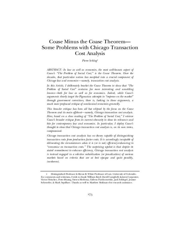 (PDF) Coase Minus the Coase Theorem - Some Problems with Chicago ...