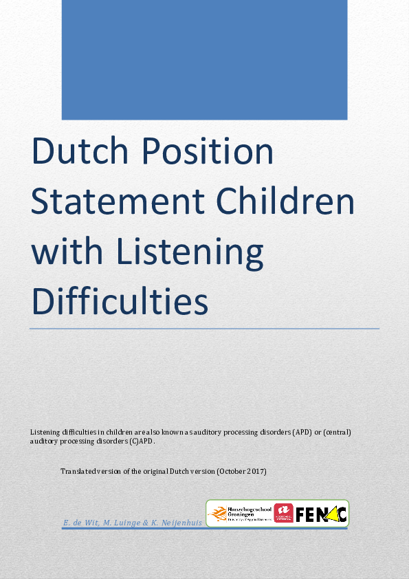 (PDF) Dutch Position Statement Children with Listening Difficulties