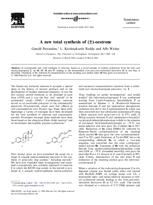 (PDF) A new total synthesis of (±)-oestrone