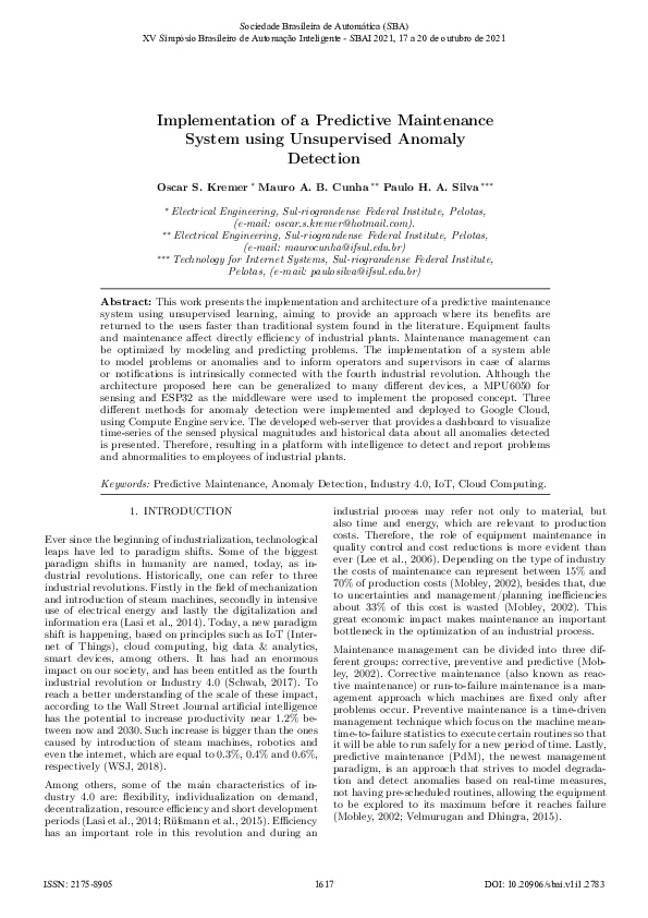 (PDF) Implementation of a Predictive Maintenance System using ...