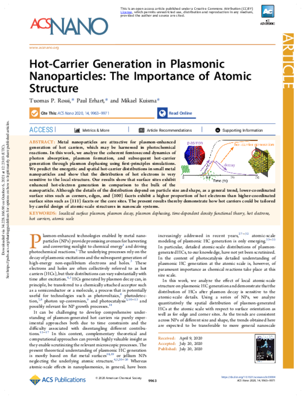 (PDF) Hot-Carrier Generation in Plasmonic Nanoparticles: The Importance of Atomic Structure ...