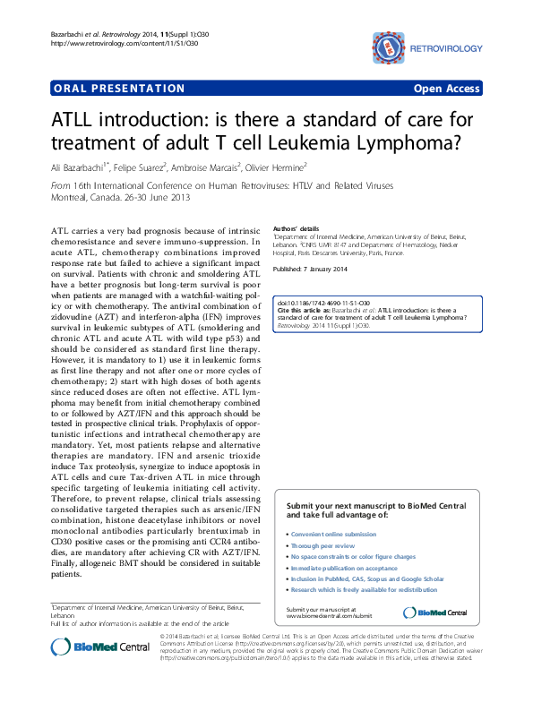 (PDF) ATLL introduction: is there a standard of care for treatment of ...
