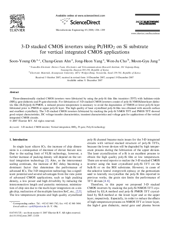 (PDF) 3-D stacked CMOS inverters using Pt/HfO2 on Si substrate for ...