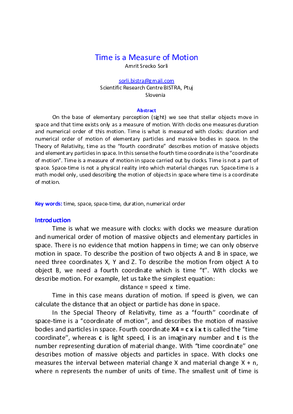 (PDF) Time is a Measure of Motion