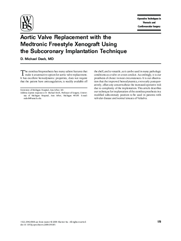 (PDF) Aortic Valve Replacement with the Medtronic Freestyle Stentless ...