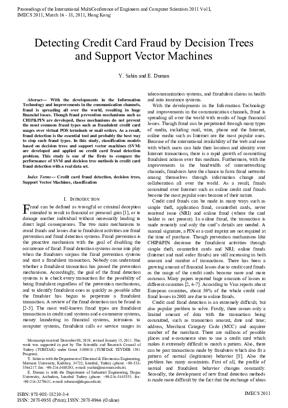 (PDF) Detecting Credit Card Fraud by Decision Trees and Support Vector ...