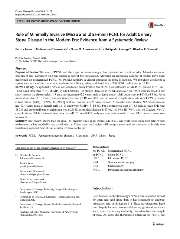 (PDF) Role of Minimally Invasive (Micro and Ultra-mini) PCNL for Adult ...