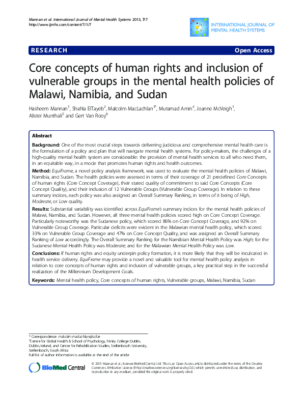 (PDF) Core concepts of human rights and inclusion of vulnerable groups ...