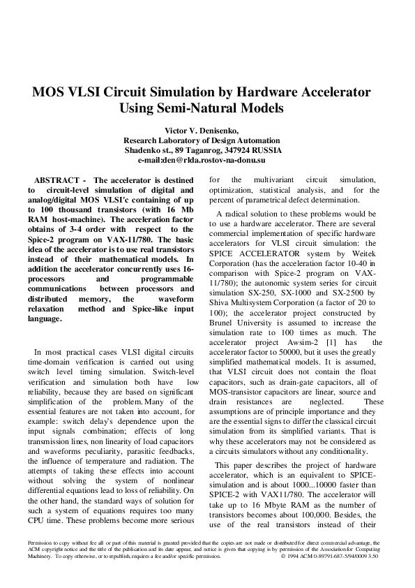 Pdf Mos Vlsi Circuit Simulation By Hardware Accelerator Using Semi Natural Models 