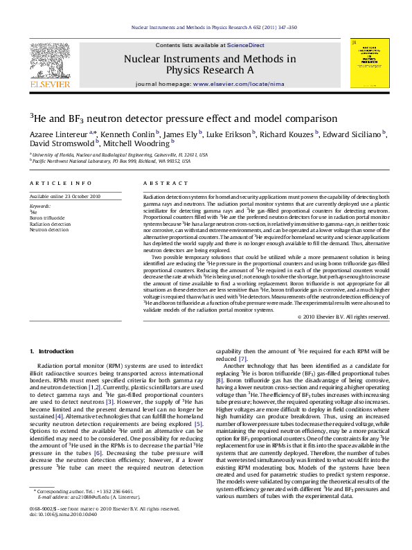 (PDF) 3He and BF3 neutron detector pressure effect and model comparison