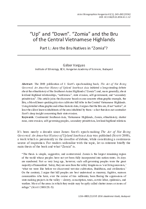 (PDF) "Up" and "Down". "Zomia" and the Bru of the Central Vietnamese ...